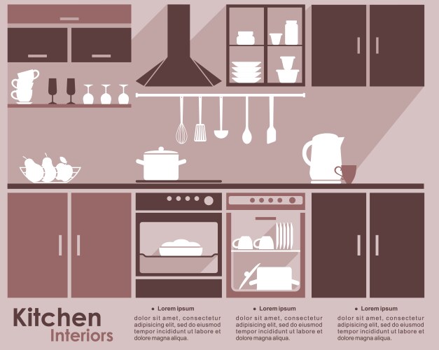 Flat kitchen interior design Royalty Free Vector Image
