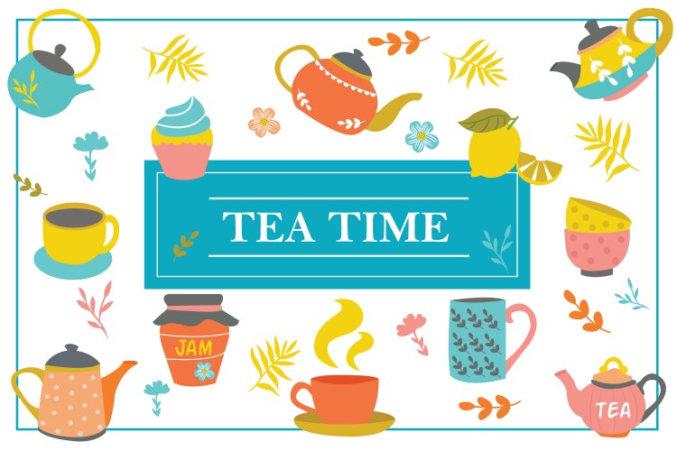 Tea time hand drawn retro Royalty Free Vector Image