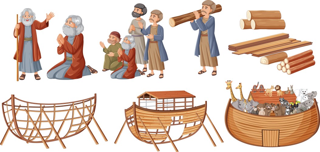 Cartoon characters from the noahs ark bible story Vector Image