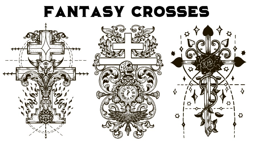 Design set with fantasy crosses 7 Royalty Free Vector Image