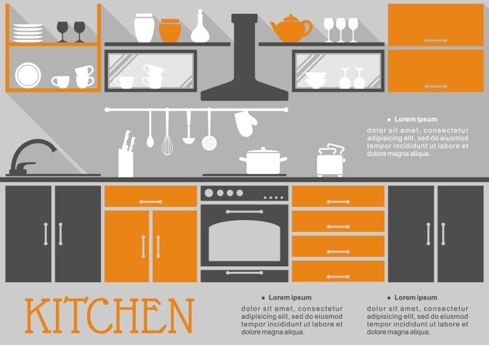 Flat kitchen interior design Royalty Free Vector Image