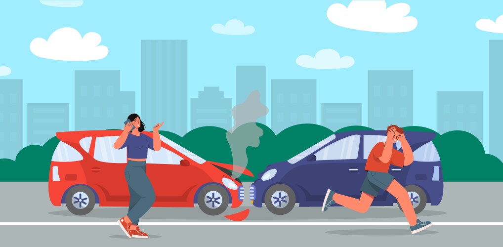 Accident scene with car crash in city Royalty Free Vector