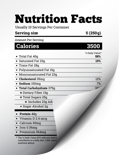 Nutrition facts label template Royalty Free Vector Image