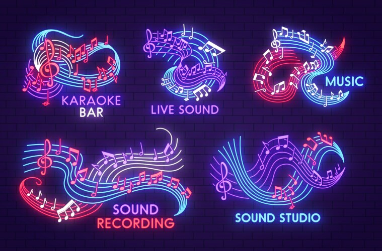 Music neon label set Royalty Free Vector Image