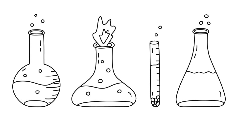 Cute cartoon set with laboratory beaker fire Vector Image