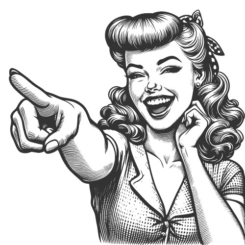 Laughing retro woman pointing forward Royalty Free Vector