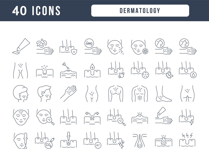 Dermatology line icons signs set outline Vector Image