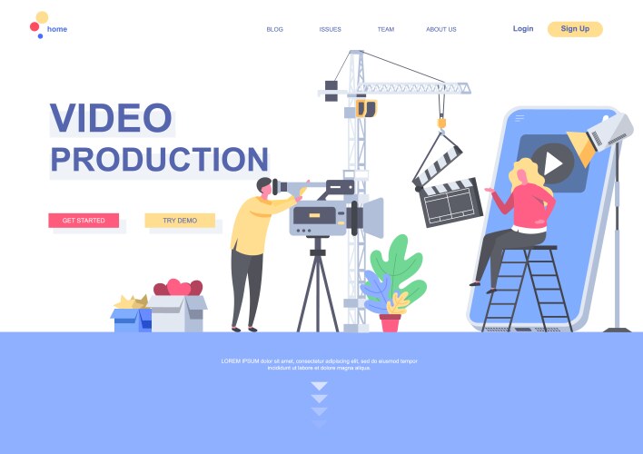 Tv production website landing page design Vector Image