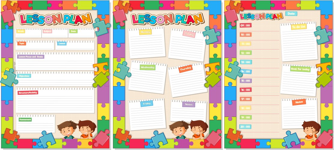 Lesson plan for student lined notepad Royalty Free Vector