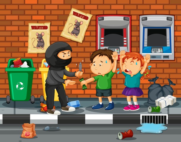 Thief threatening a boy for money Royalty Free Vector Image