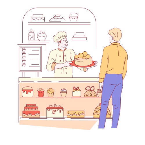 Sweet desserts cakes and bakery cupcakes sketch Vector Image