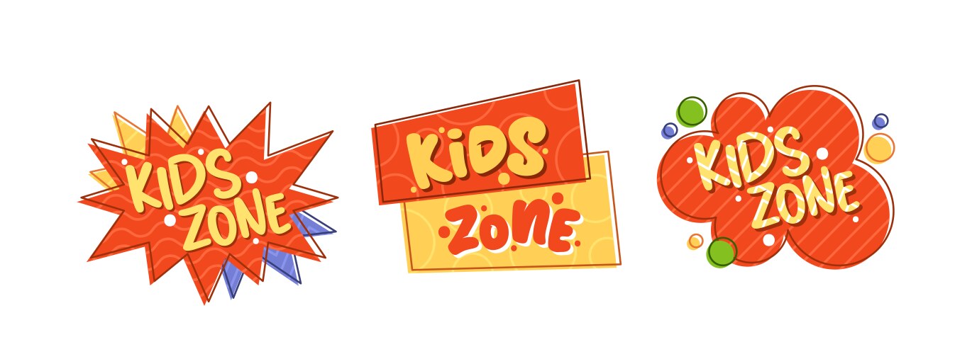 Colorful kids zone logos showcasing playful Vector Image