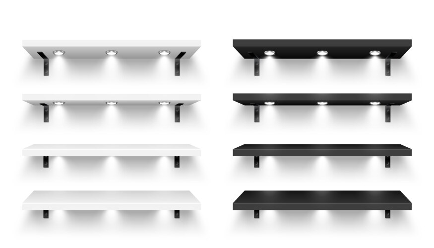 Realistic white store shelves with wall mount Vector Image