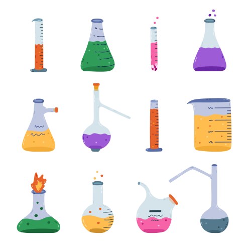 Cute cartoon laboratory beaker with fire Vector Image