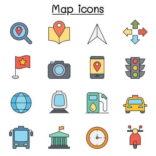 Map symbol color line icon set Royalty Free Vector Image