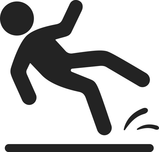 Slipped man black icon wet floor danger Royalty Free Vector