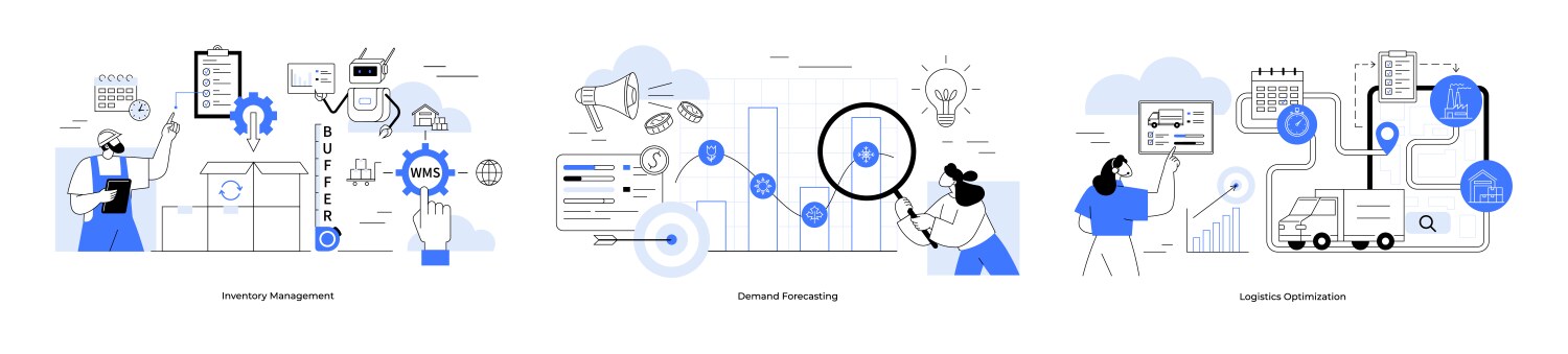 Supply chain process flow from manufacturing Vector Image