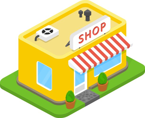 Flat isometric shop with awnings isolated Vector Image