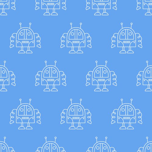 Cute fun robots seamless pattern doodle background
