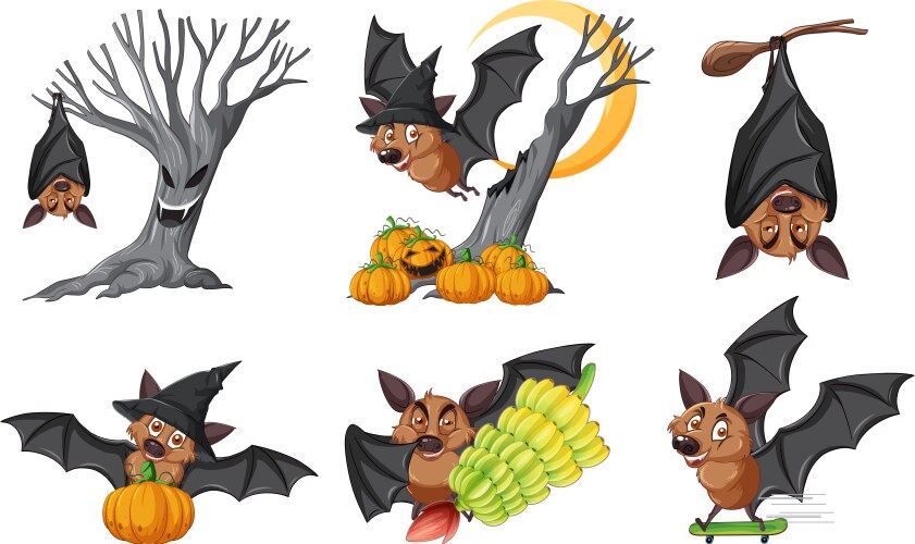 Cartoon bats collection set Royalty Free Vector Image