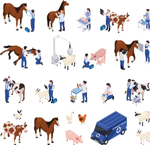 Isometric farm animals veterinary composition Vector Image Isometric farm animals veterinary composition Vector Image