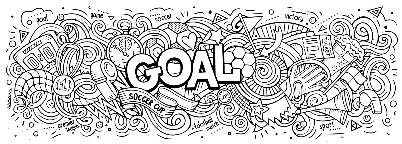 Cartoon cute doodles goal word Royalty Free Vector Image