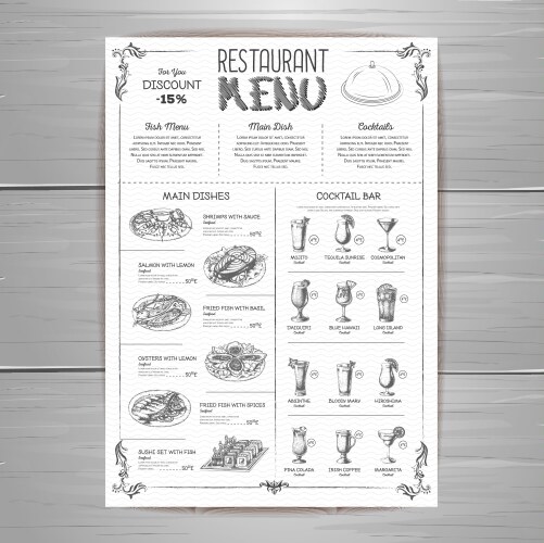 Hand drawing restaurant menu design Royalty Free Vector