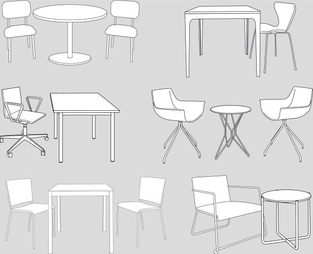 Sets of tables and chairs furniture sketch Vector Image