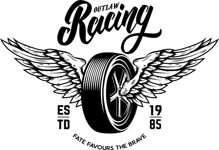 Motor racer winged wheel design element Royalty Free Vector