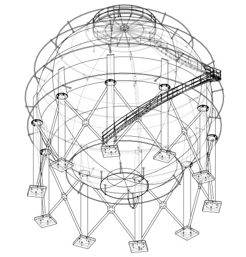 Spherical storage tank isometric blueprints Vector Image