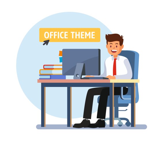 Man programmer back working on his pc computer Vector Image