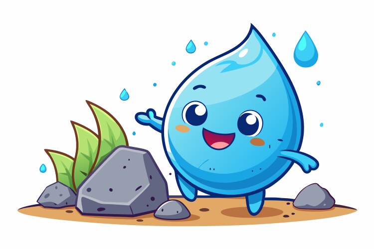 Smiling cartoon raindrop hitting a rock m Vector Image