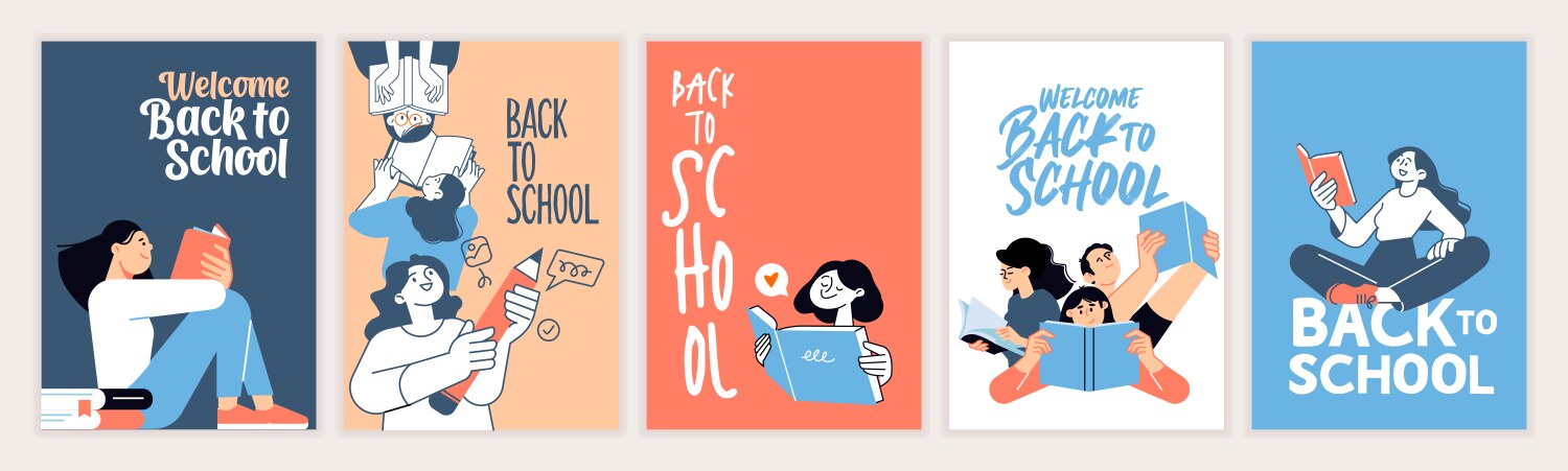 Welcome back to school posters set tiny kids Vector Image
