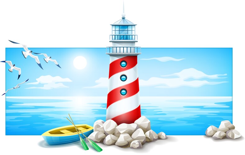 Lighthouse and animals Royalty Free Vector Image