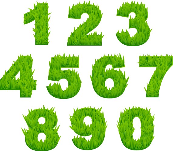 Green grass alphabet with letters and numbers Vector Image