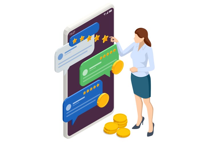 Isometric customer review or feedback mobile Vector Image
