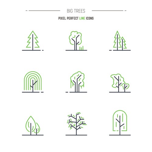 Set trees line style Royalty Free Vector Image