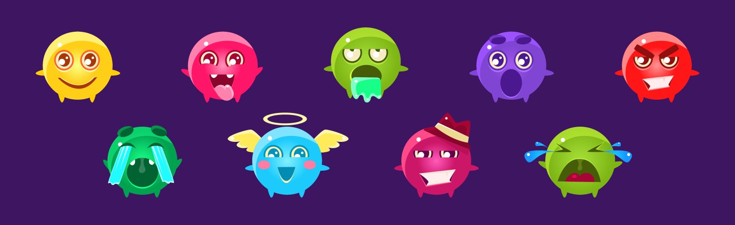 Funny round face emotion character colorful Vector Image