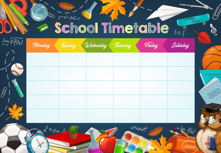 Template school timetable for students or pupils Vector Image