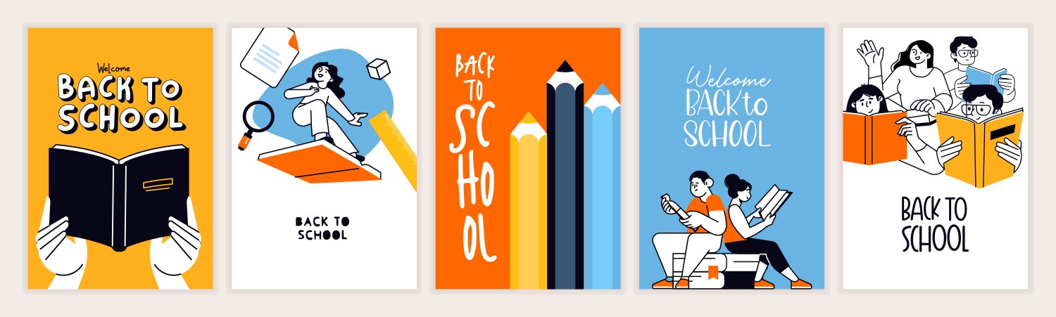 Welcome back to school posters set tiny kids Vector Image