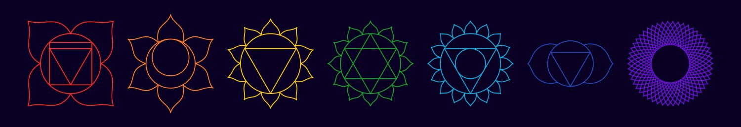 Chakra set line art symbols poster meditation Vector Image