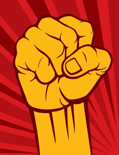Raised fist on red fire fight club or protest Vector Image