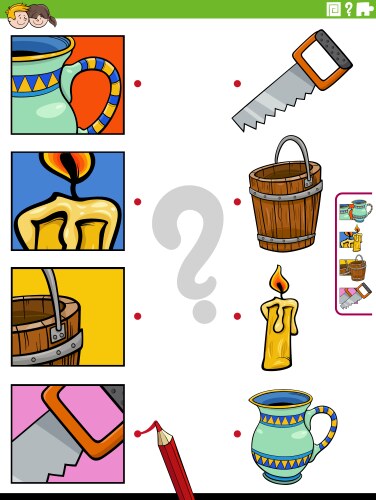Match objects educational game for kids Royalty Free Vector