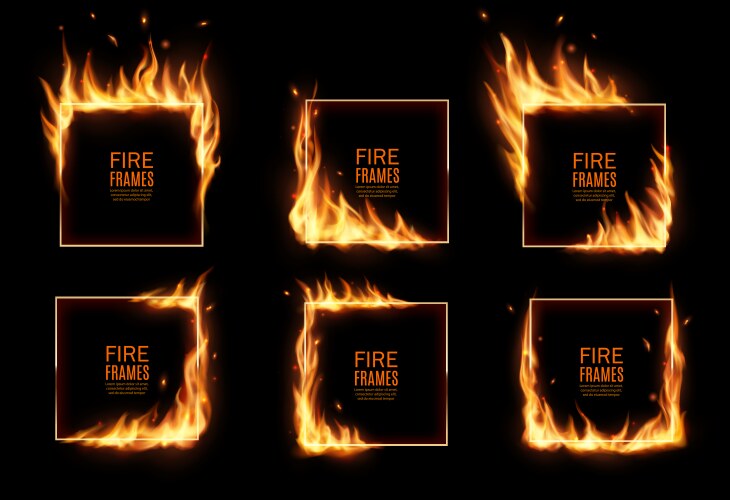 Frames with fire sparkle effect borders Royalty Free Vector
