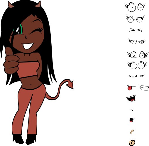 Devil girl chibi cartoon expressions pack Vector Image