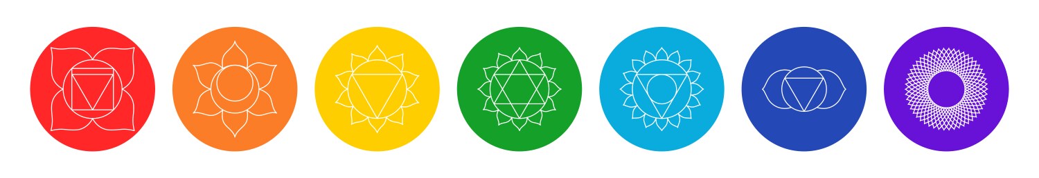 Chakra set line art symbols meditation Royalty Free Vector