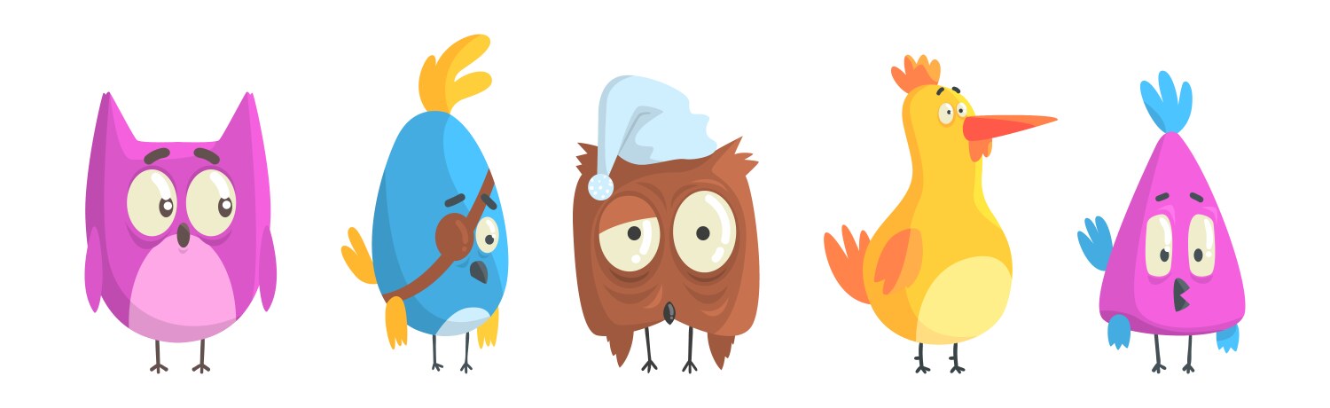 Funny bird comic flying creature with big eyes Vector Image