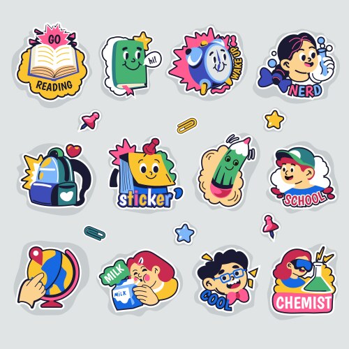Back to school doodle educational stickers Vector Image