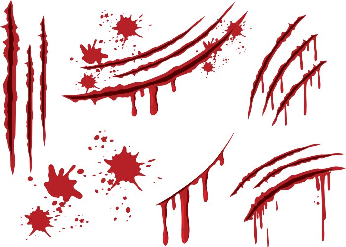 Red claw blood wounds set Royalty Free Vector Image