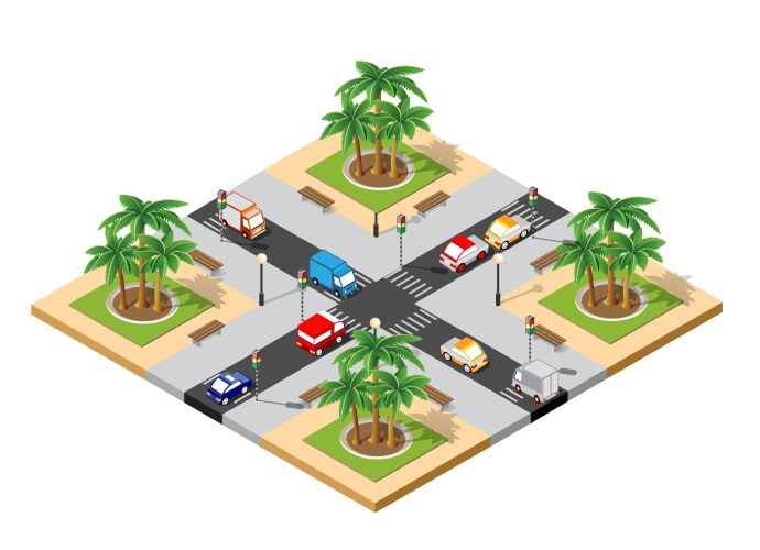 Four-way intersection Royalty Free Vector Image